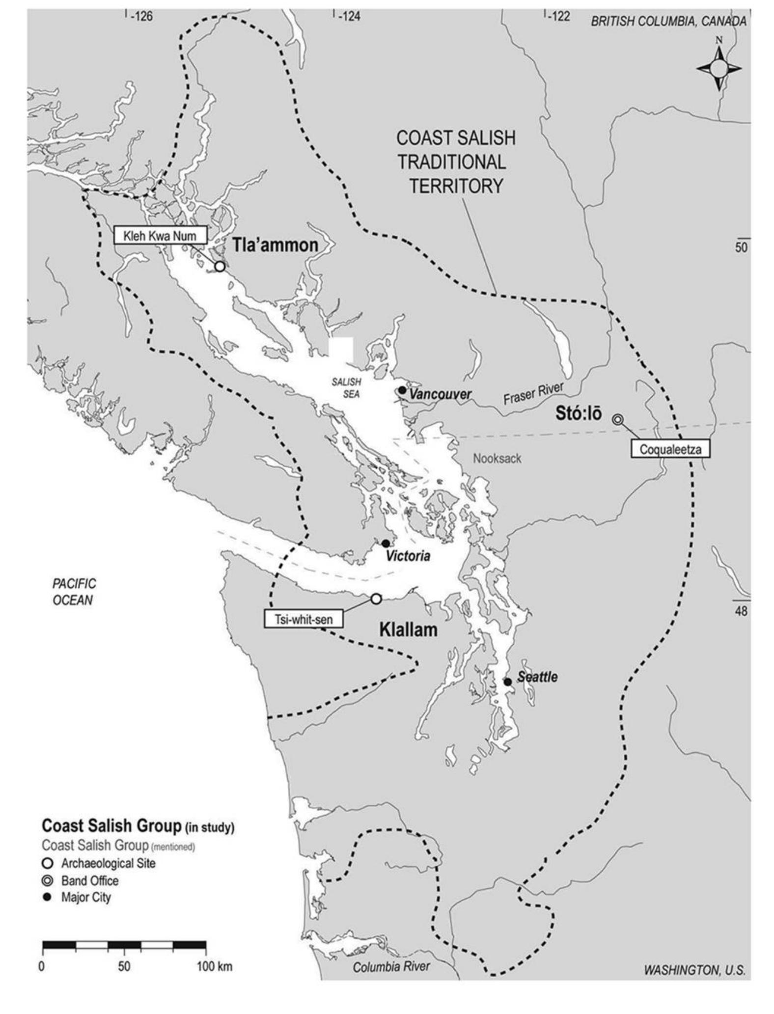 Map of coast salish traditional territory with the locations