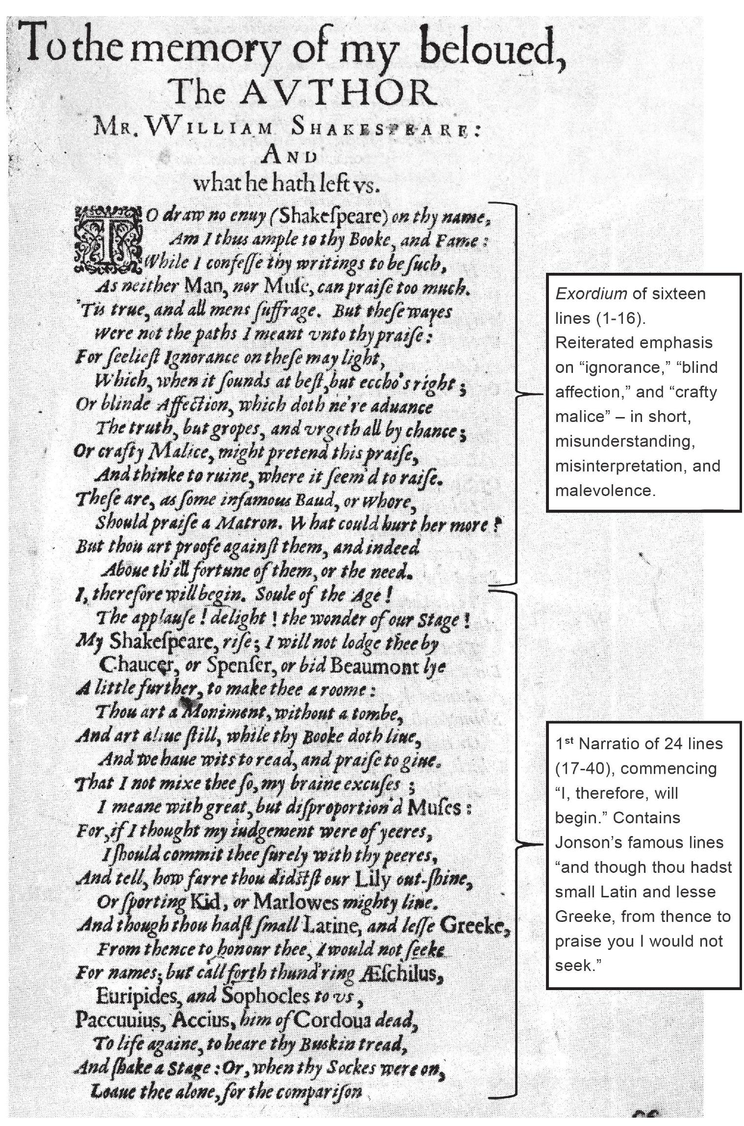A: jonson’s “column” poem in the first folio with major