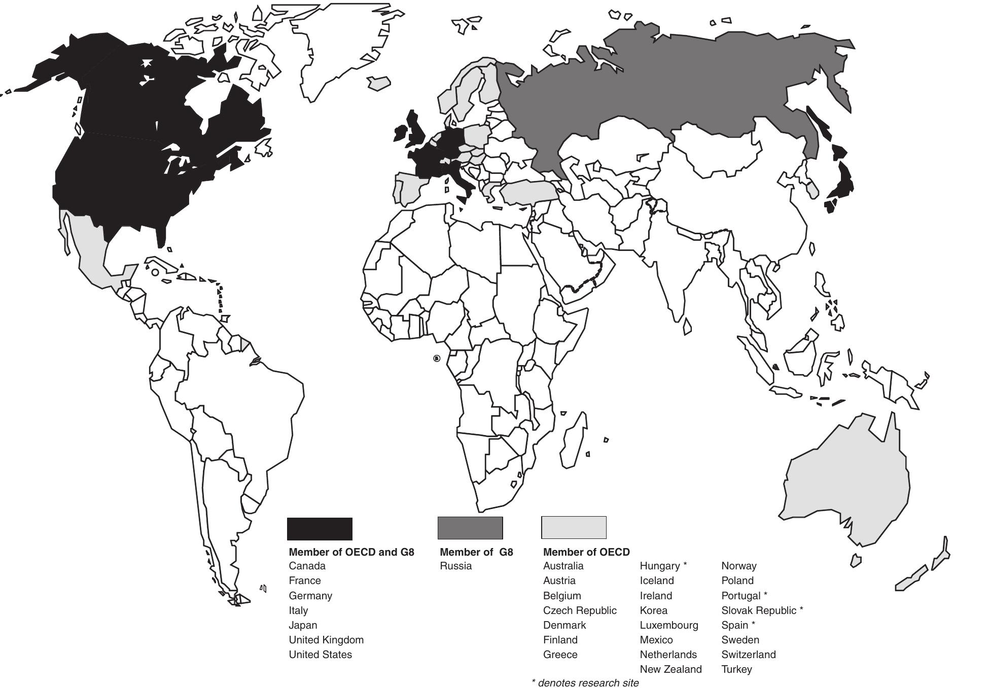 Map i map of the world showing oecd and g8 countries (more