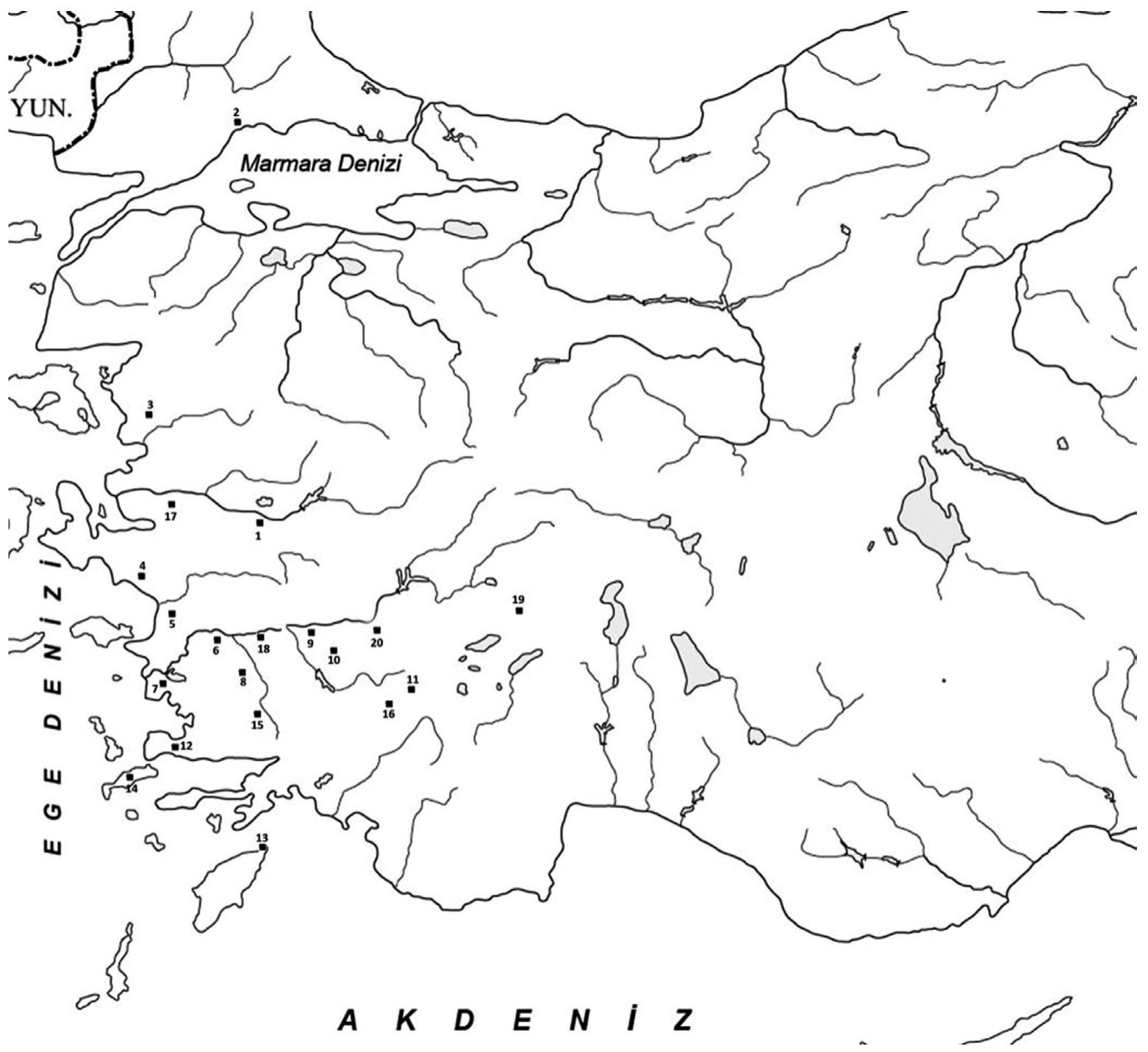 Map showing pre-roman imperial mints represented at