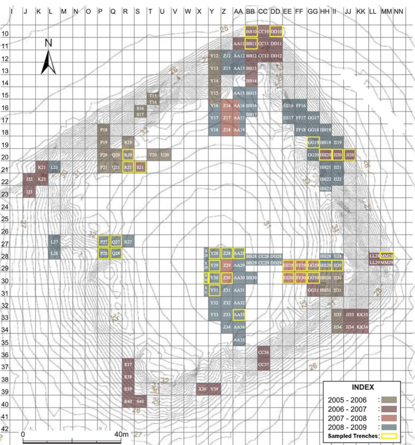 Trench layout and contour plan of kanmer (after kharakwal et