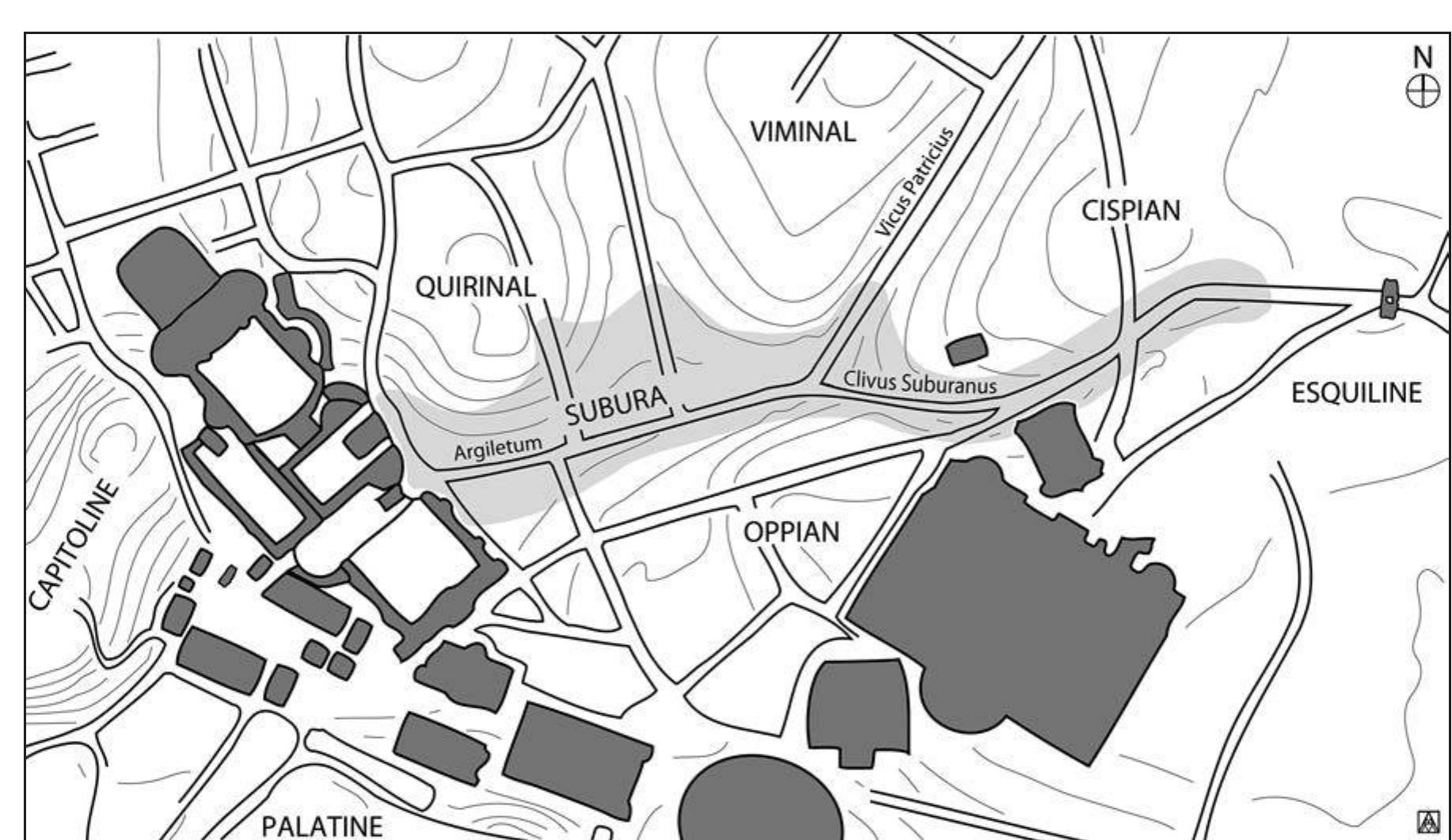 Plan of the subura in the imperial period, with approximate