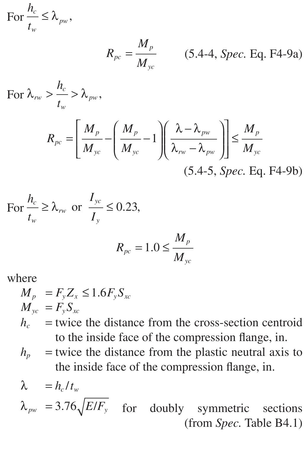 R,- is the effective cross-section plastic shape factor,