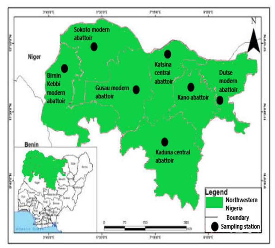Study area: map of north western nigeria showing sampling