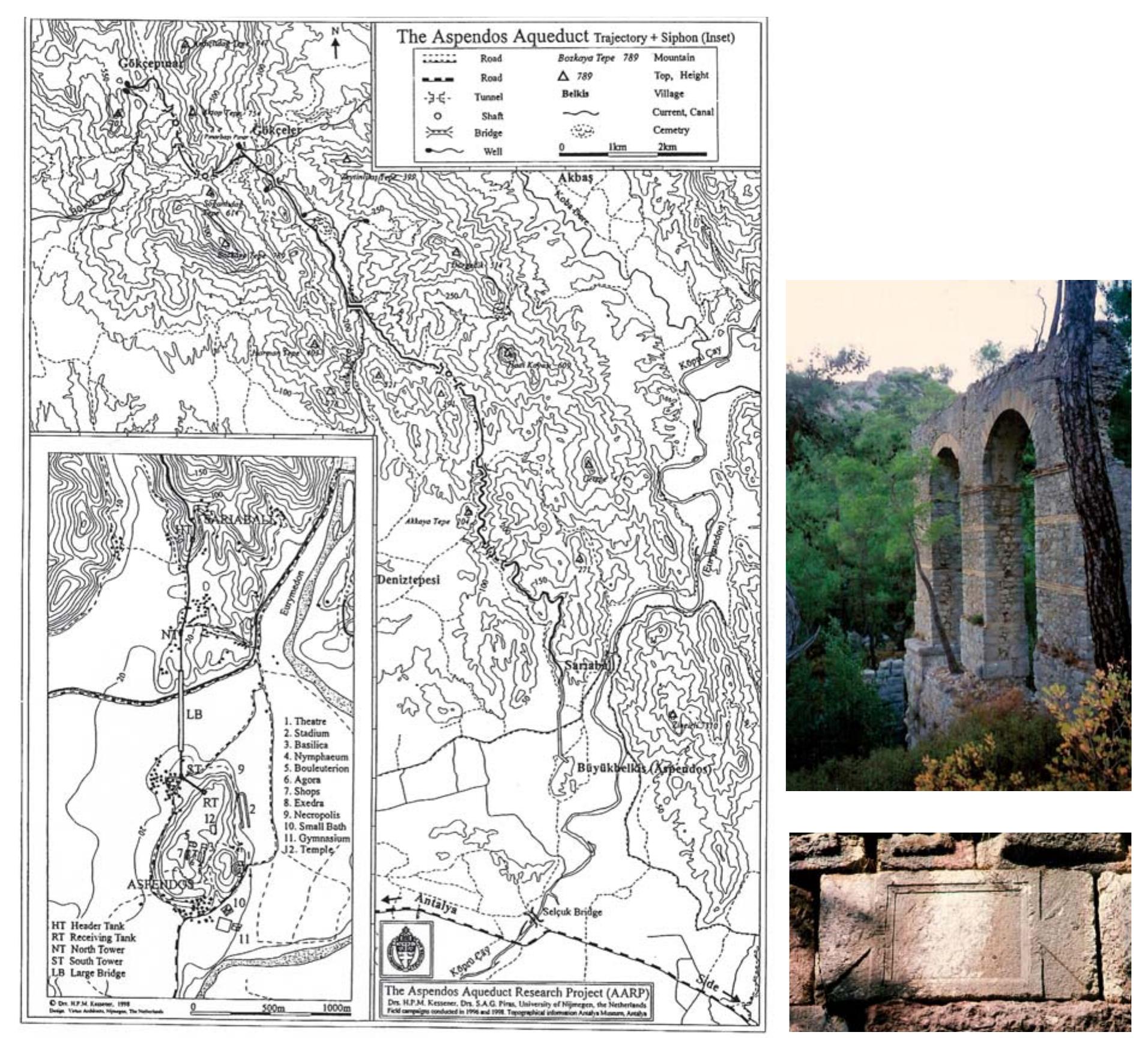 Map of aspendos aqueduct; inset: siphon (drawing author,