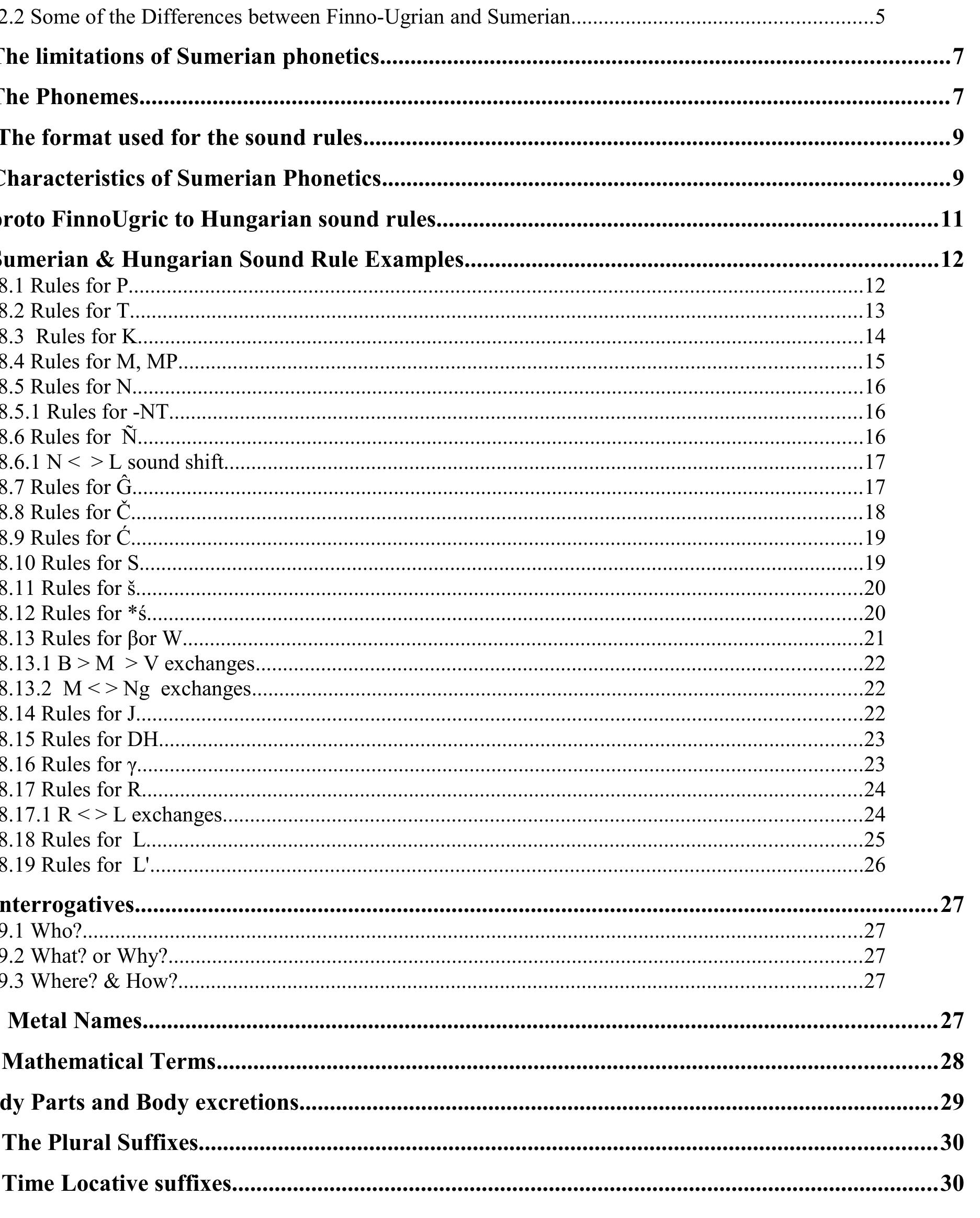 Table 1 - Sumerian Sound Rules and Grammar Comparisons with