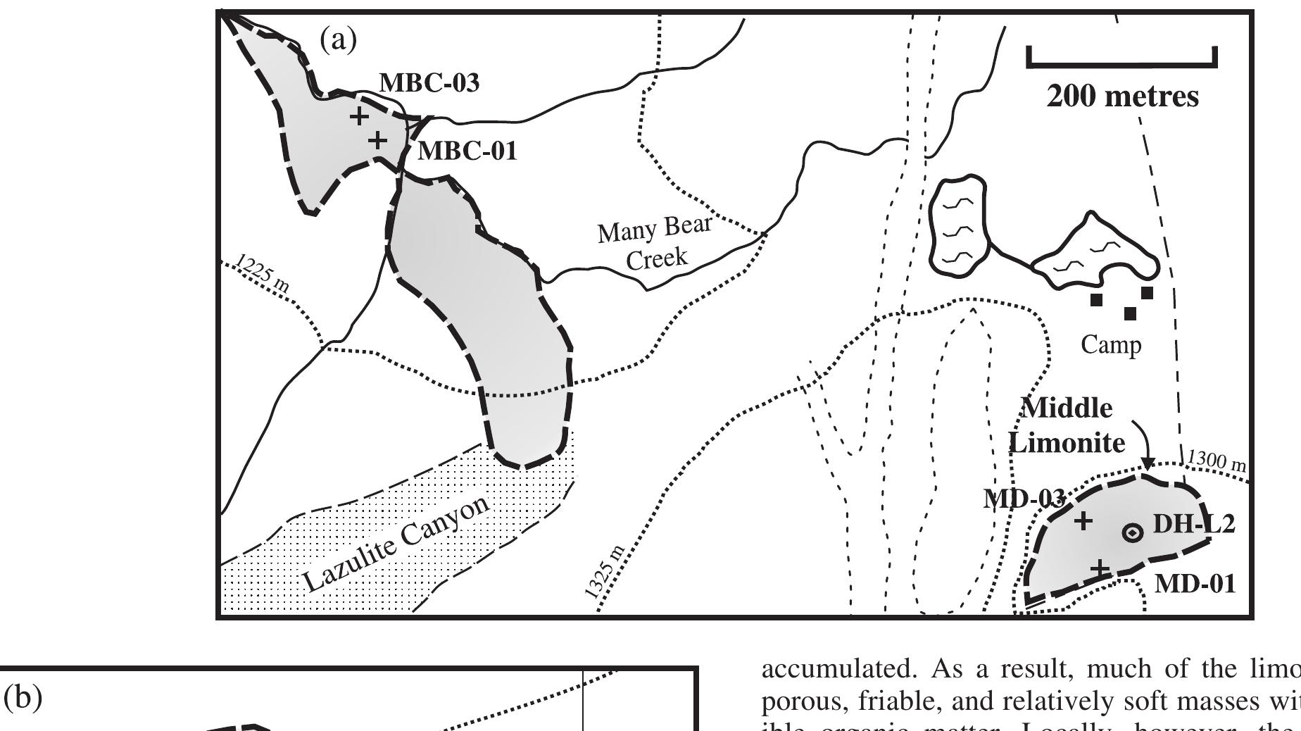Schematic diagram showing locations of exotic limonite drill