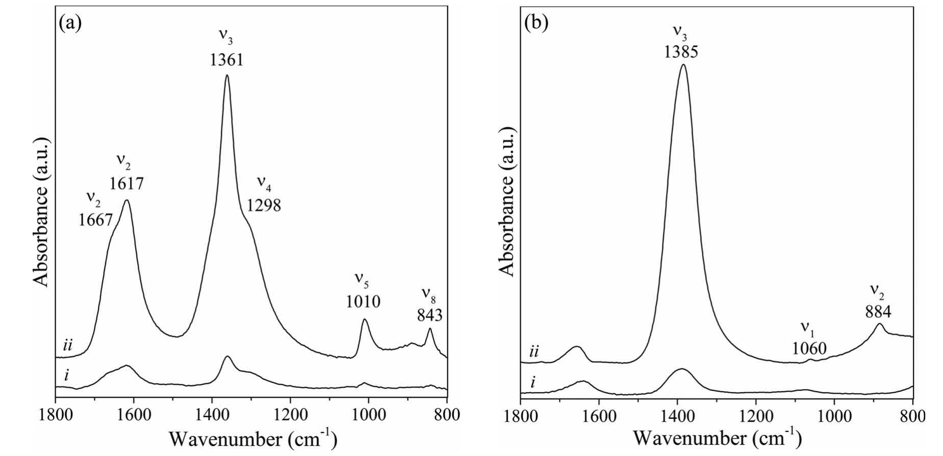 Atr-ftir spectra of (a) nahcos (ph 8.4) and (b) na2co3 (ph