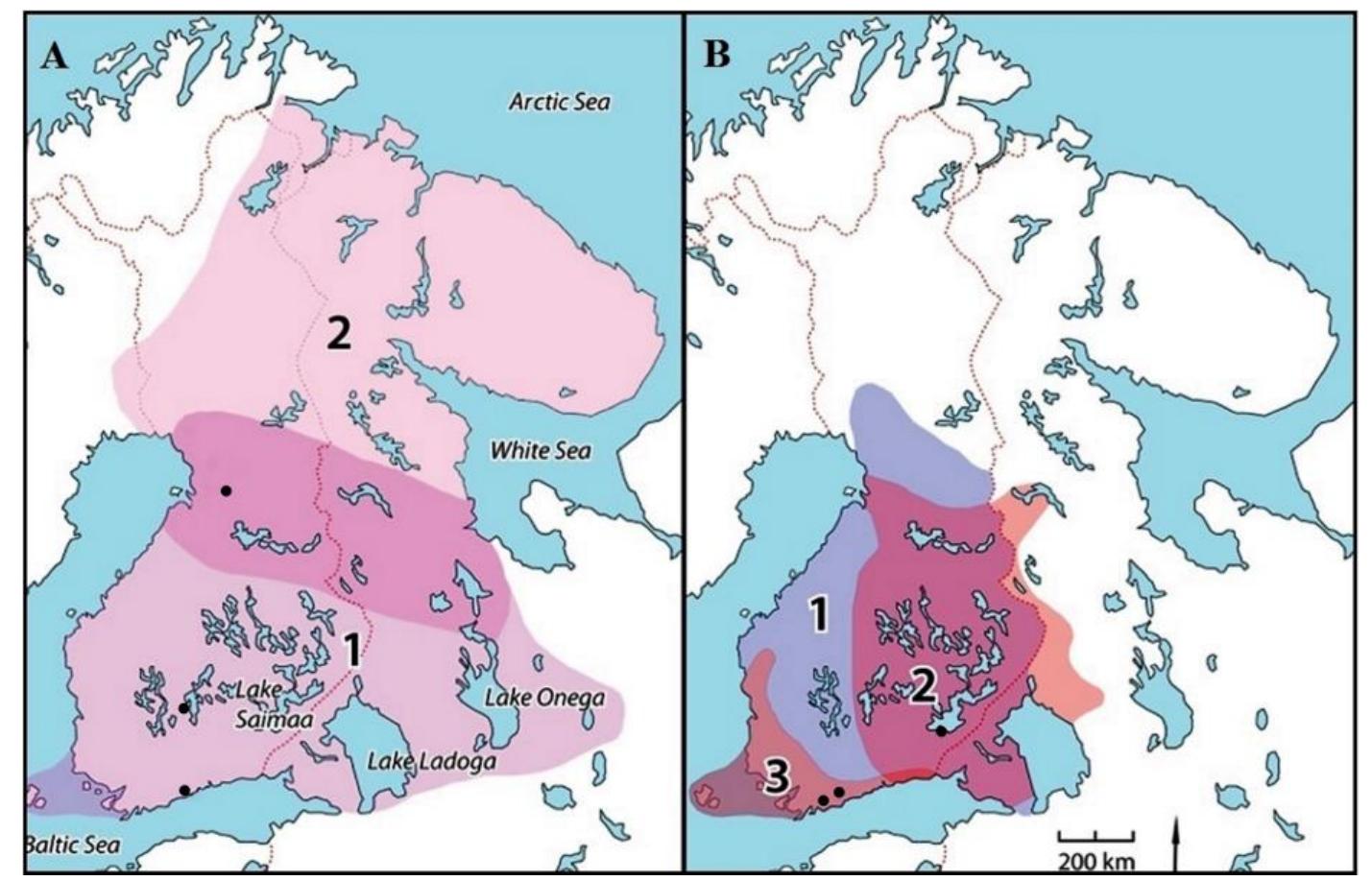 Maps of finland showing the distribution of the pottery