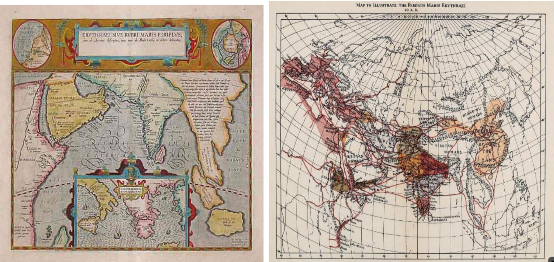 1597 map depicting the locations of the periplus of the