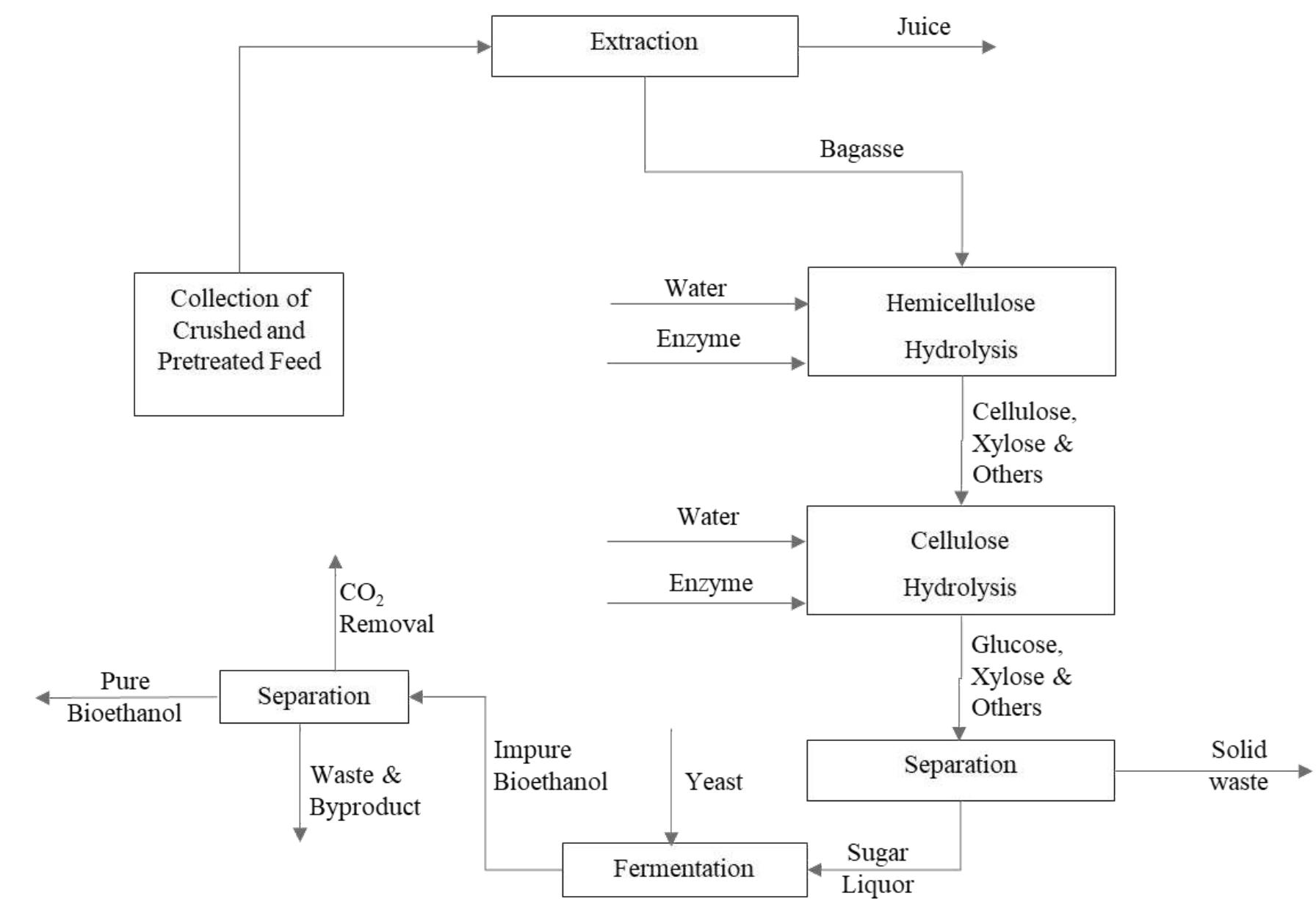 Block flow diagram for the conversion of sorghum bagasse to