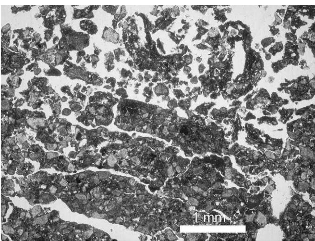 Photomicrograph of unit 5 showing a horizontally-fissured