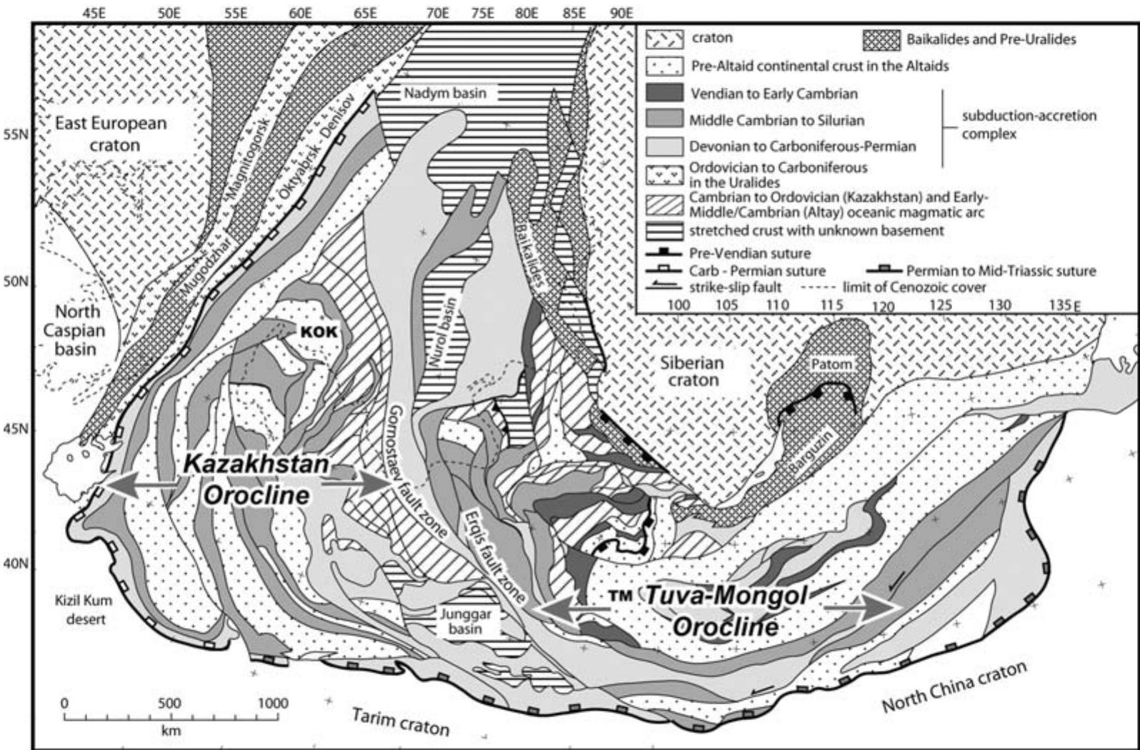 Schematic tectonic map of asia showing the altaids and other
