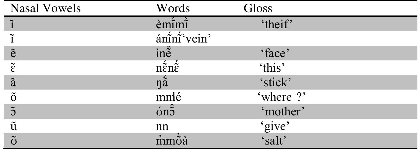 4 etulo phonetic nasal vowels table 4.5: etulo phonetic