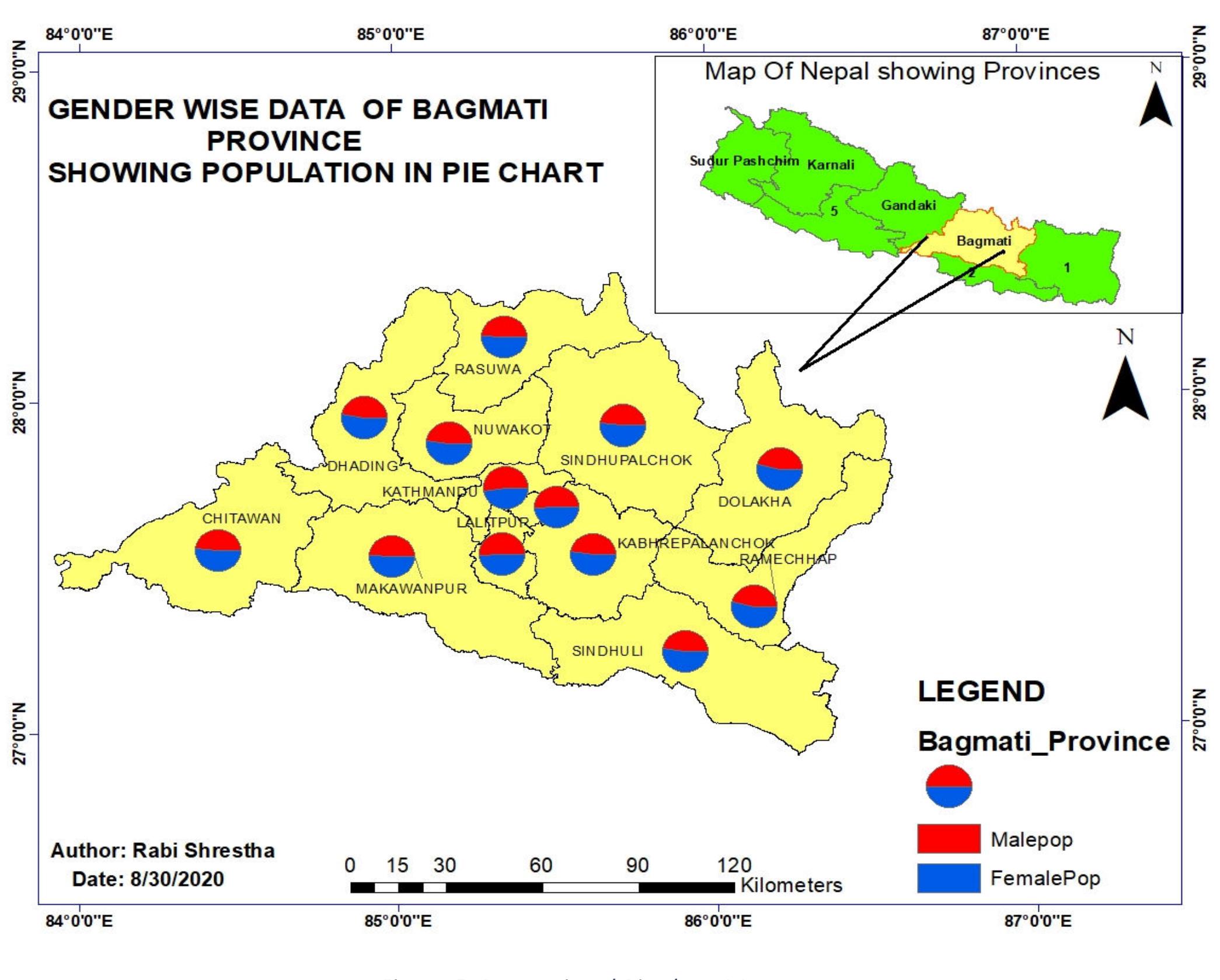 In a pie chart map, the arc length of each section (and