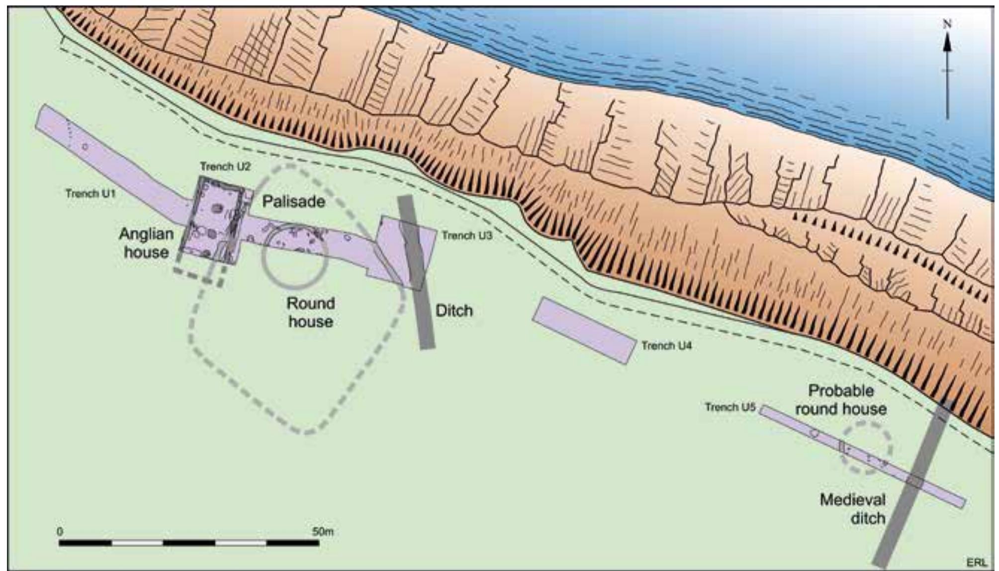 Simplified plan of trenches in the cliff-edge area u. this