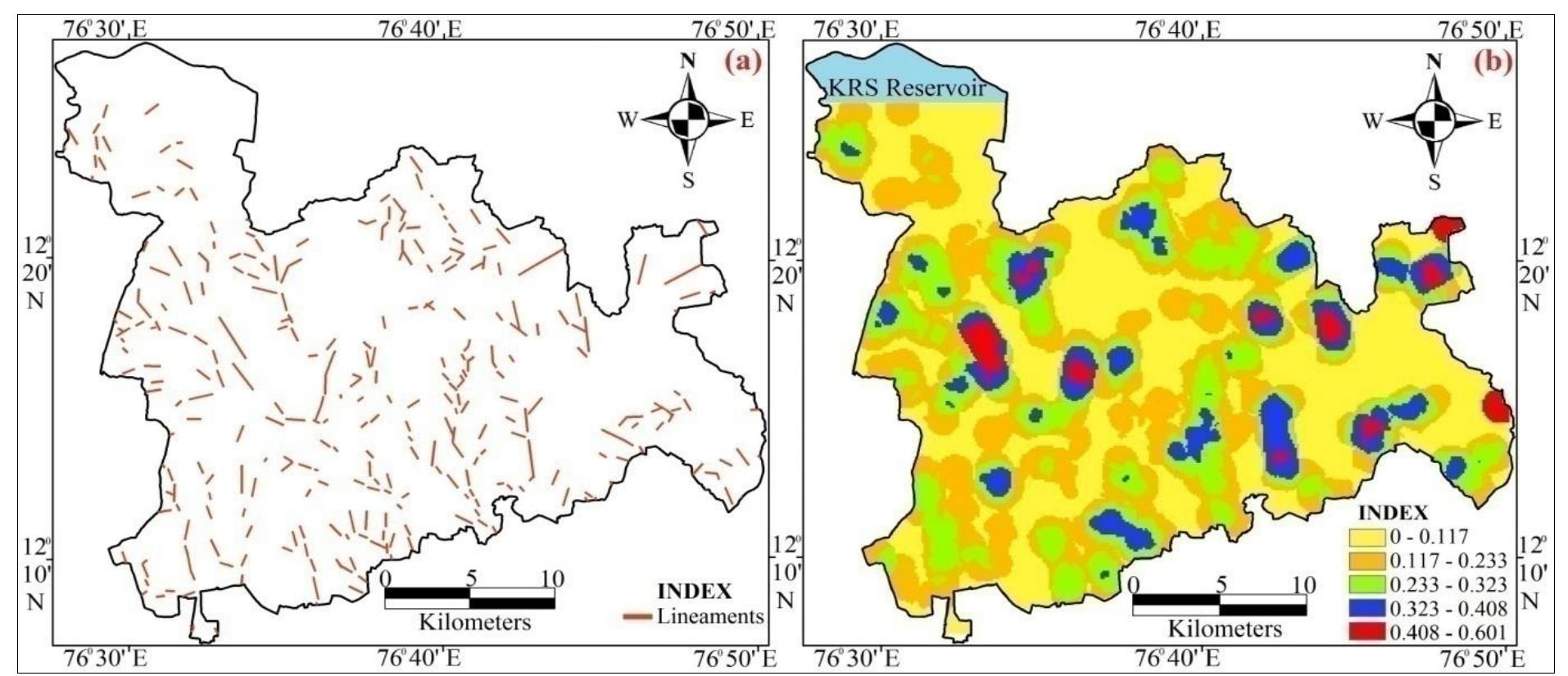 (a) lineament map and (b) lineament density map of mysuru