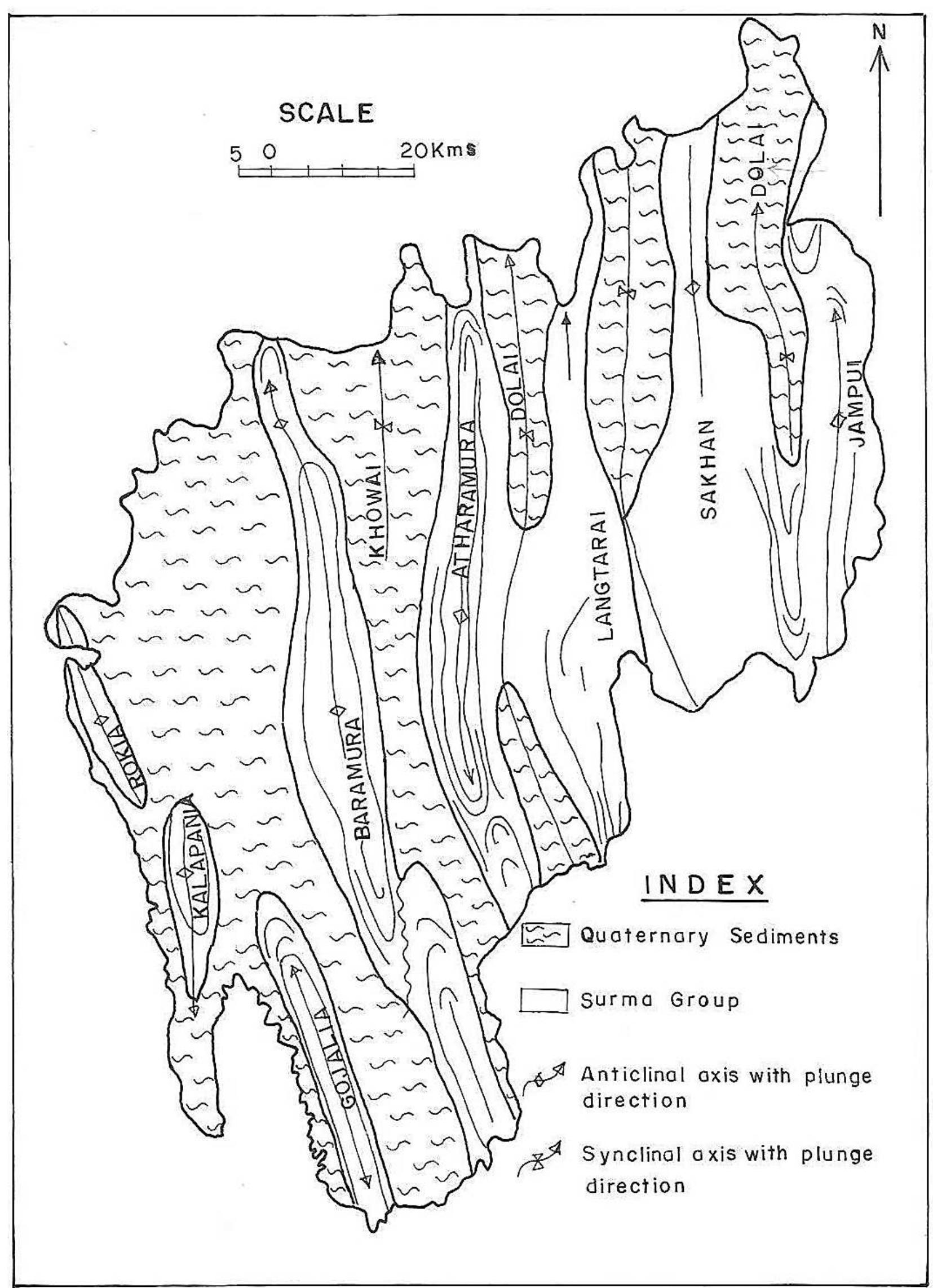 Sketch map showing the generalised distribution of