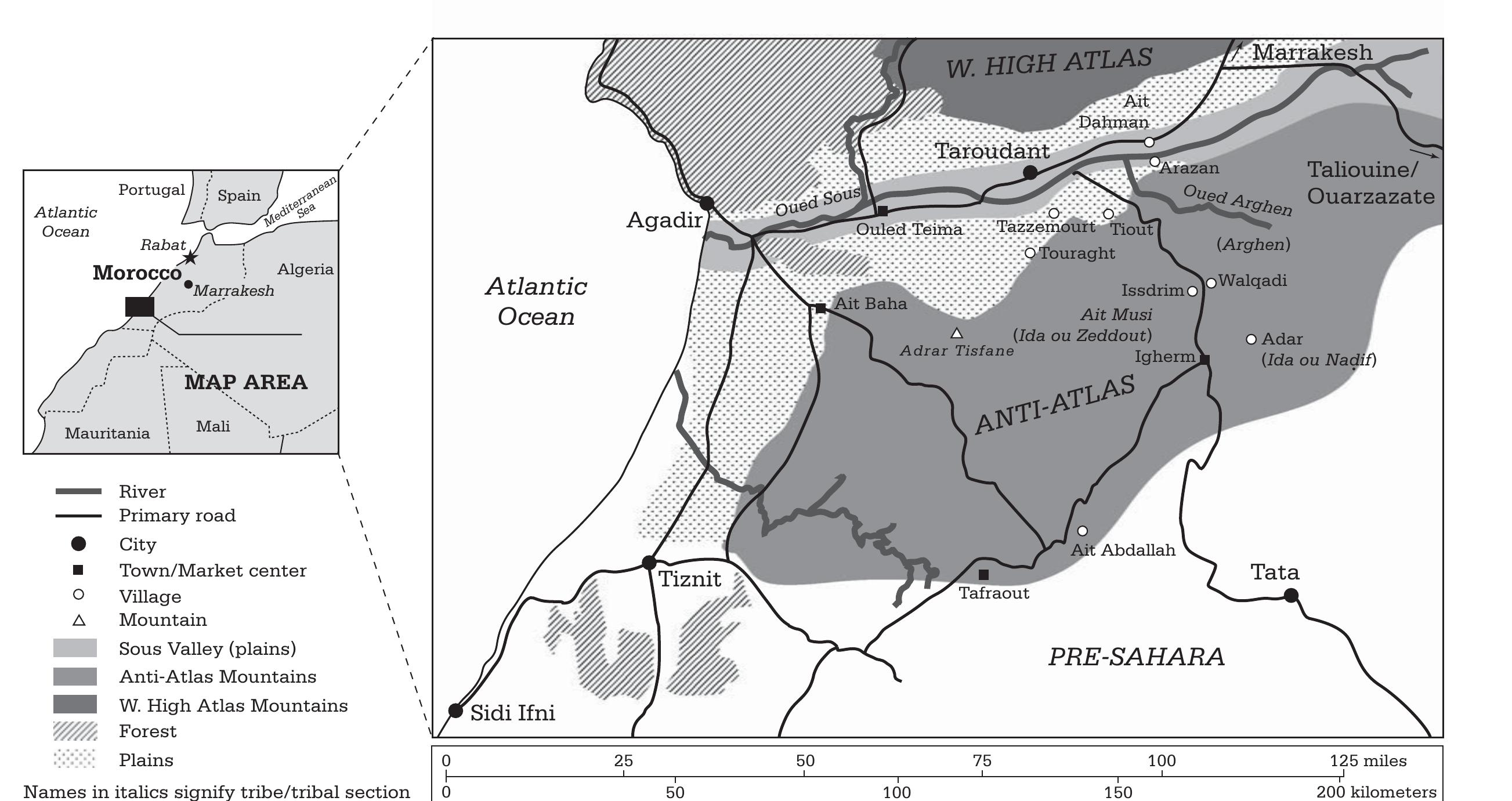 2 map of sous valley and anti-atlas mountains, southwestern