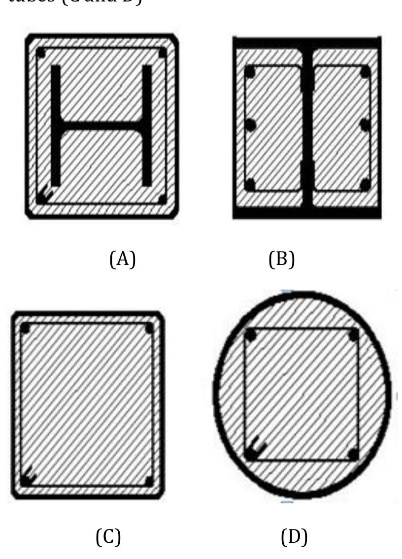 Typical cross sections of composite column partly encased in