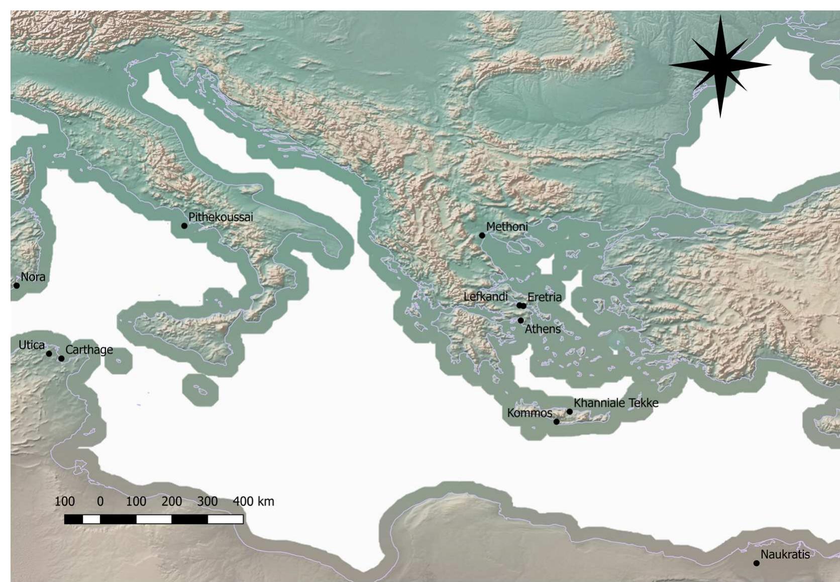 Map of the eastern-central mediterranean with sites