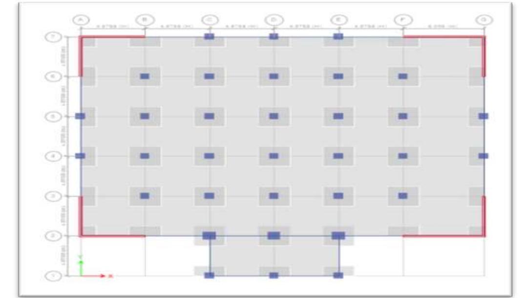 Model -s6: flat slab structure with shear wall at corner w