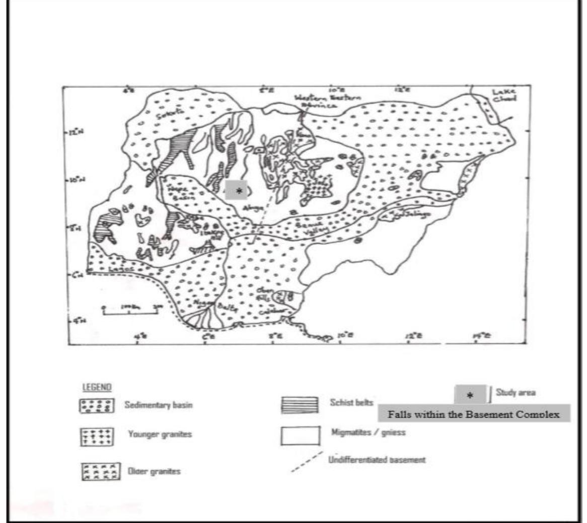 Nigeria geological map showing the study area (adapted and