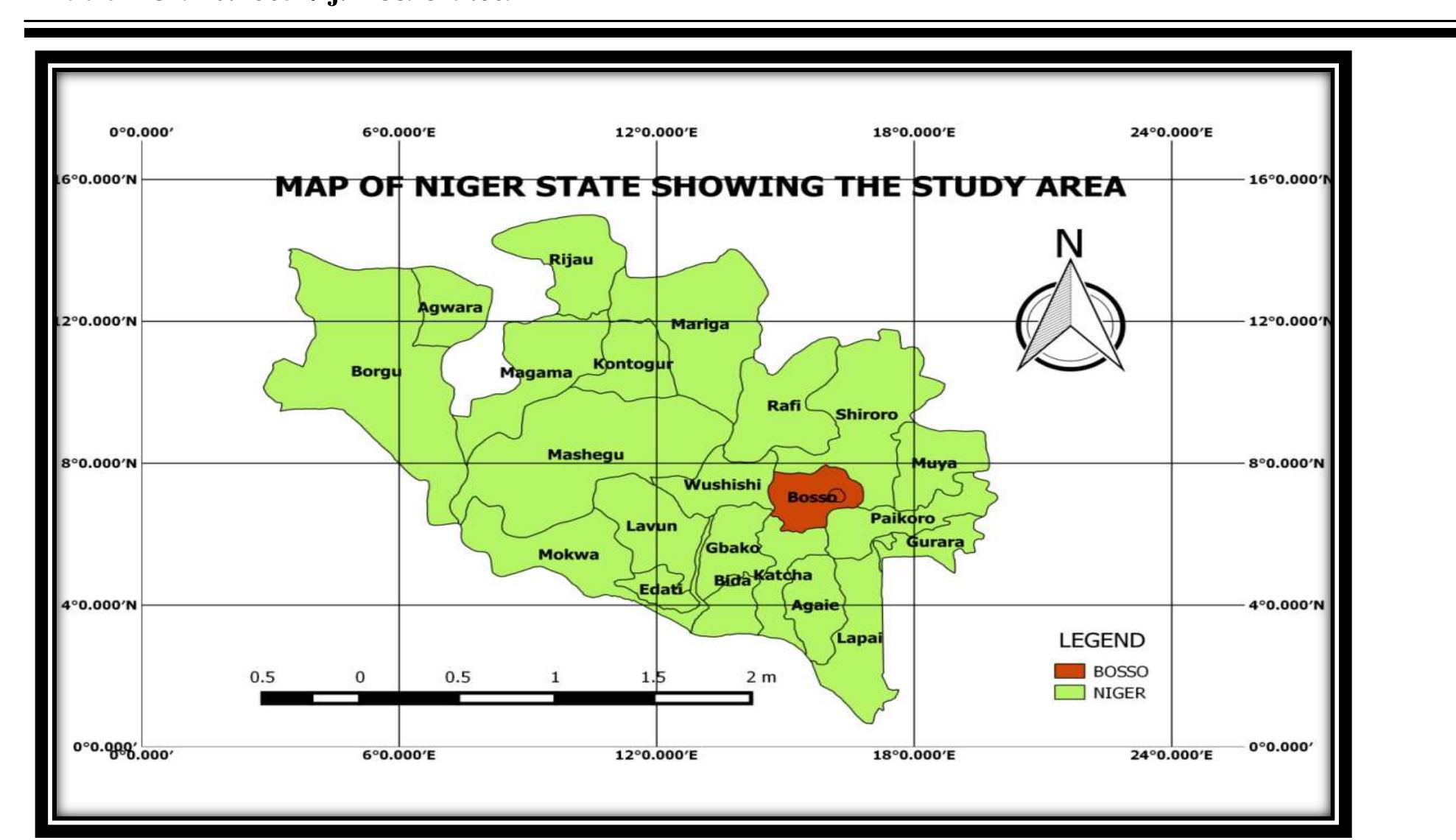 Map of niger state showing bosso local government area.