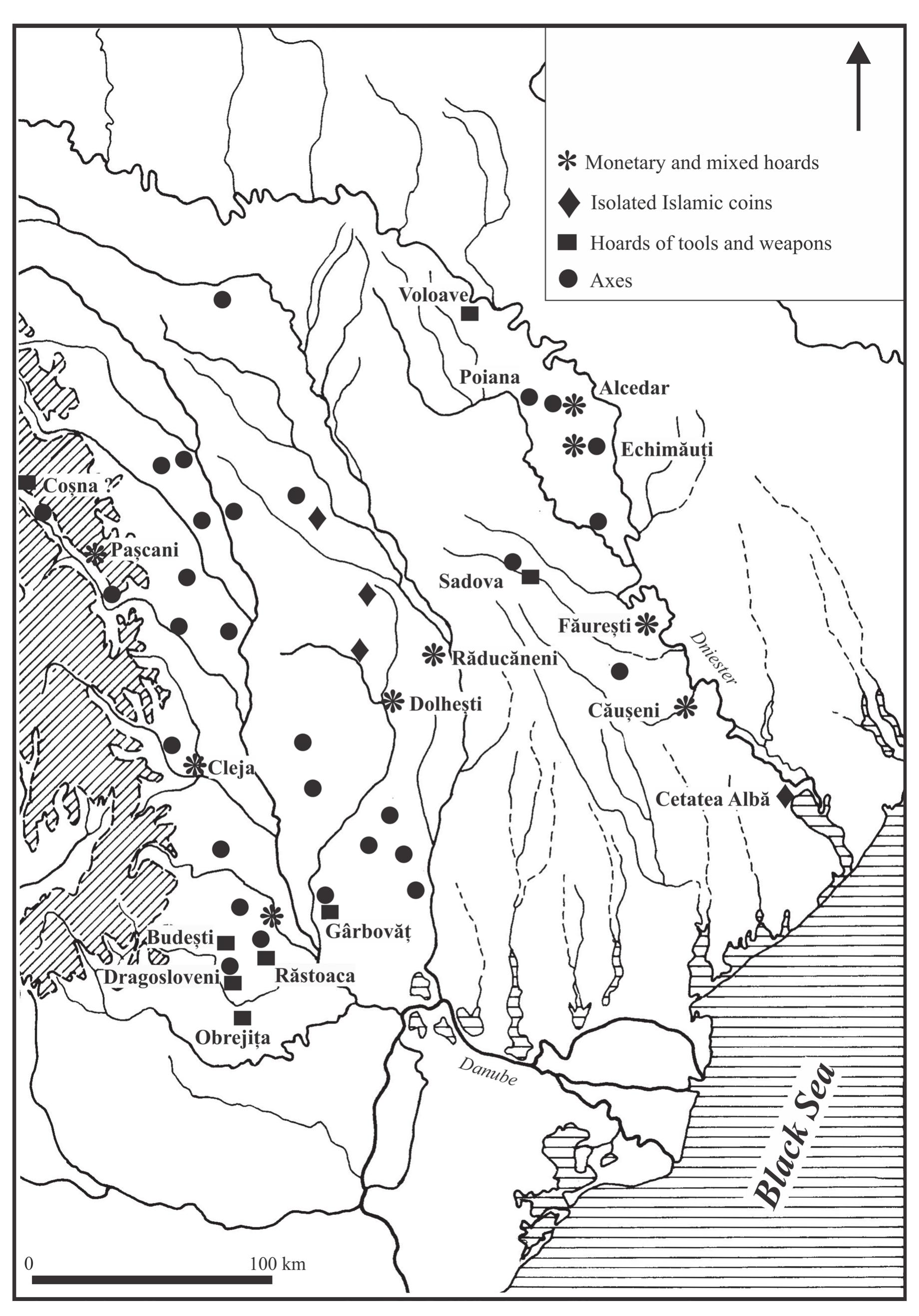 Map of the spread of coin hoards and mixed hoards, of single