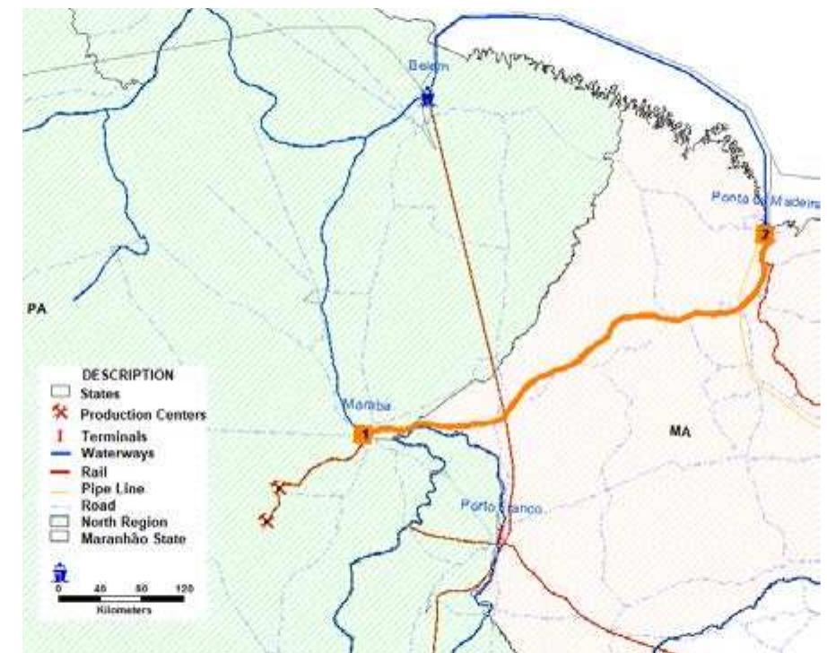 —minimum route estimation maraba-ponta madeira rail mode
