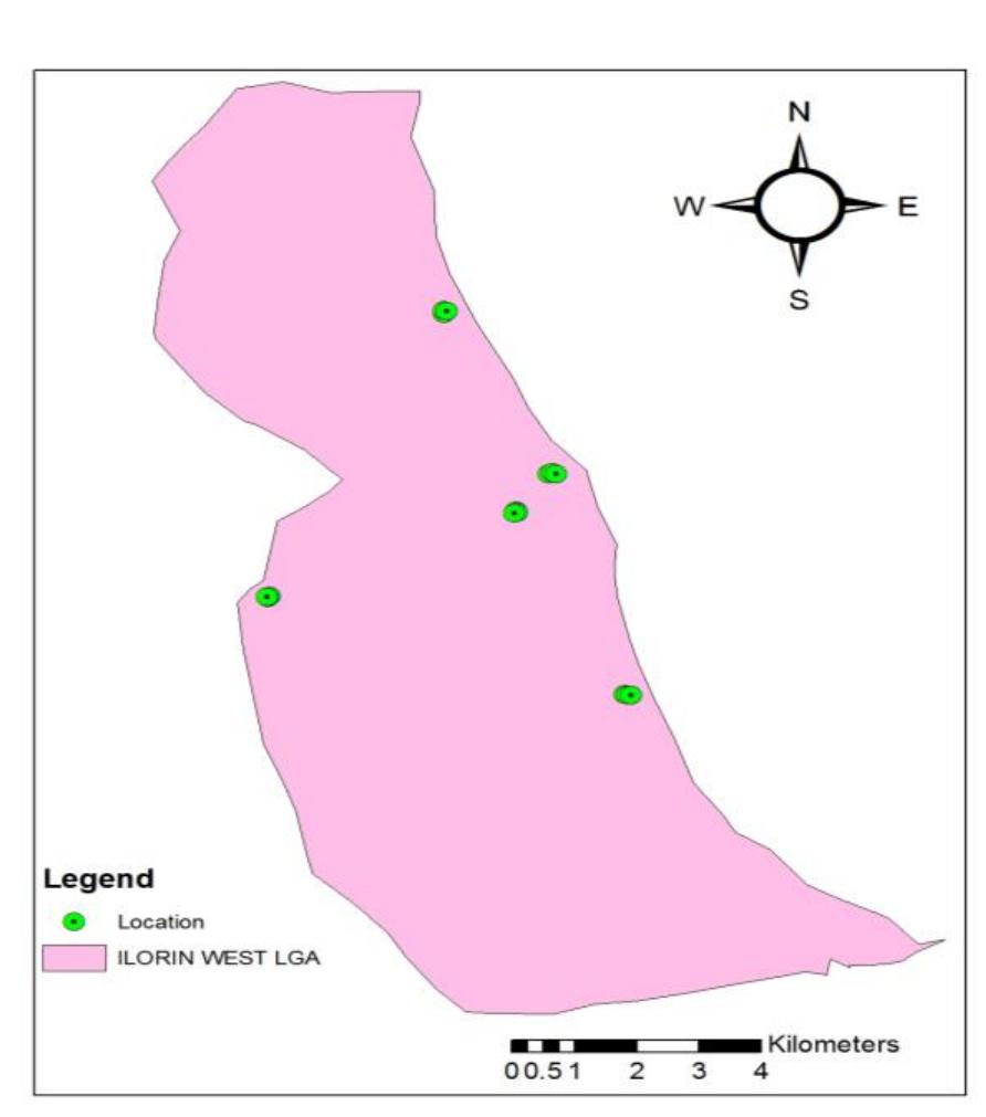 Map of ilorin west lga showing the motor park locations
