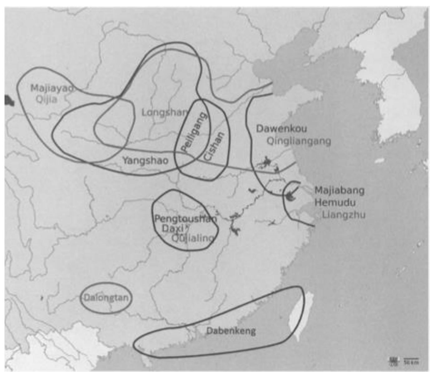 Map of the areas occupied by different neolithic cultures,