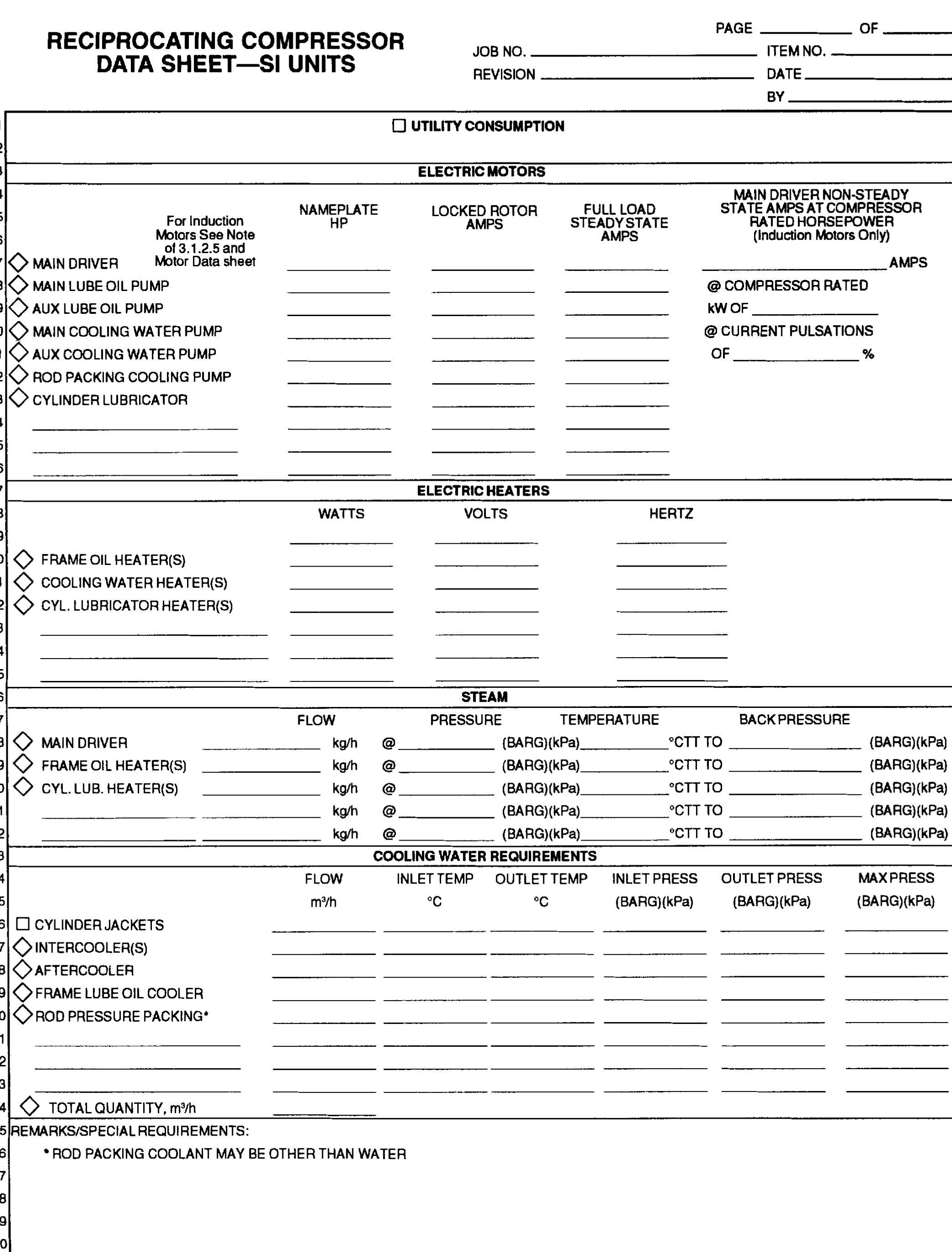 Table 16 - Reciprocating Compressors for Petroleum,