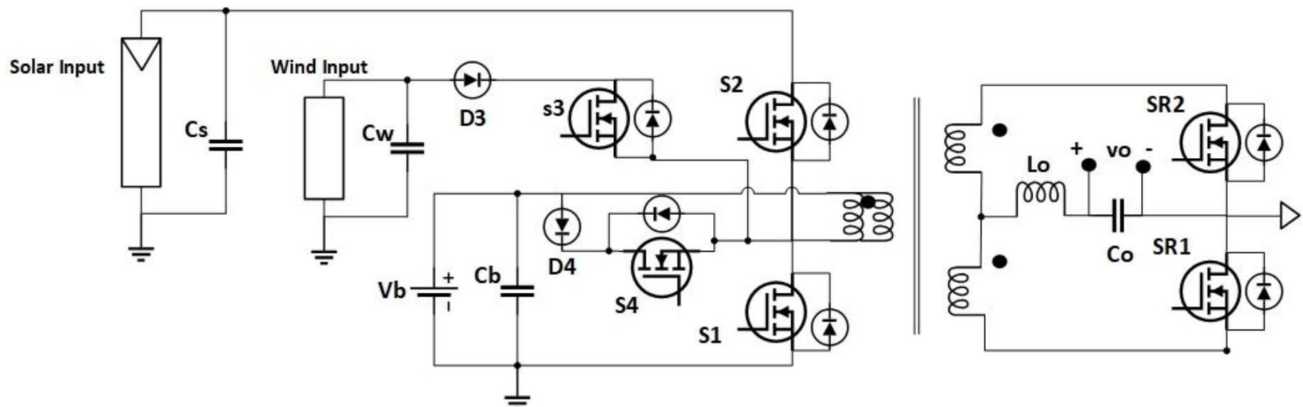 Four-port half-bridge converter topology, which can achieve