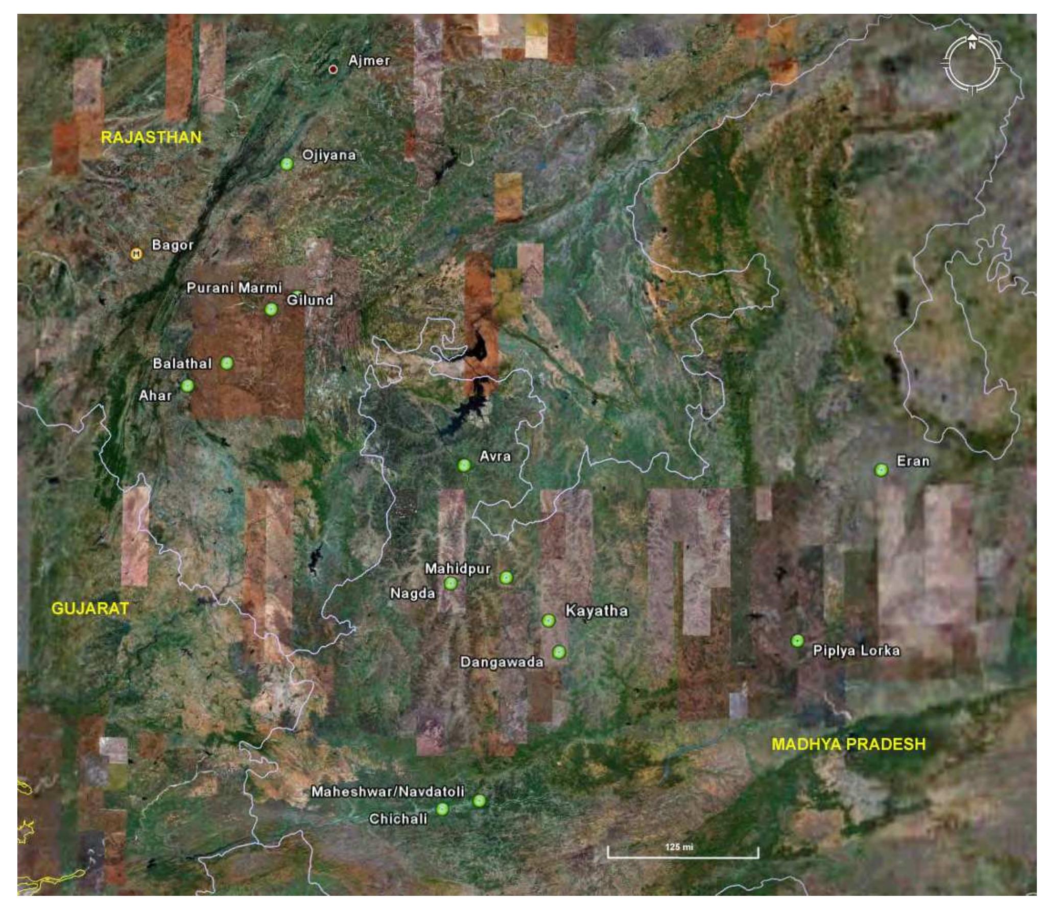 Map showing the extent of the ahar culture sites the
