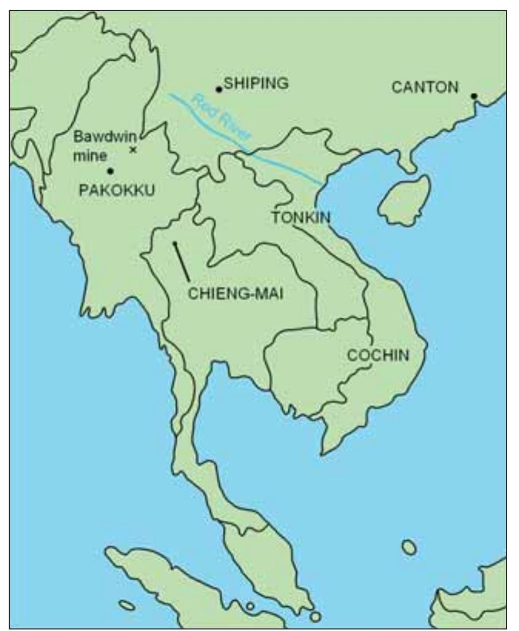 Map showing some of the locations where the black- patinated