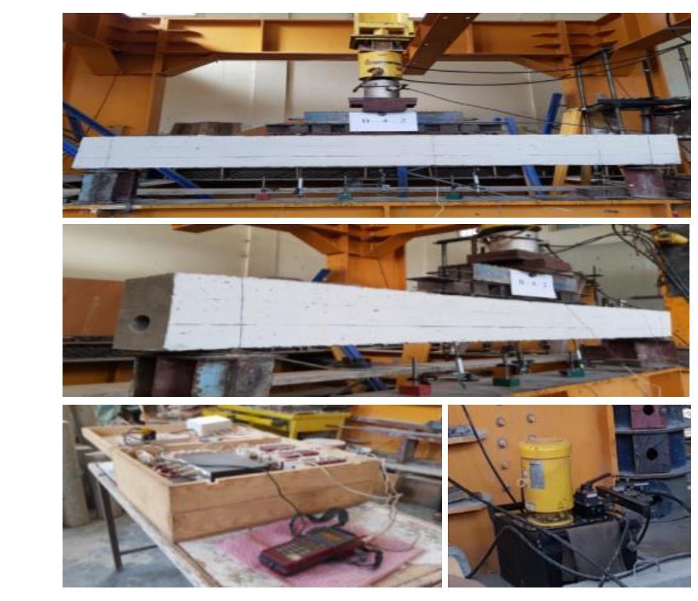 Beam test setup, dial gauge and load cell the beam testing