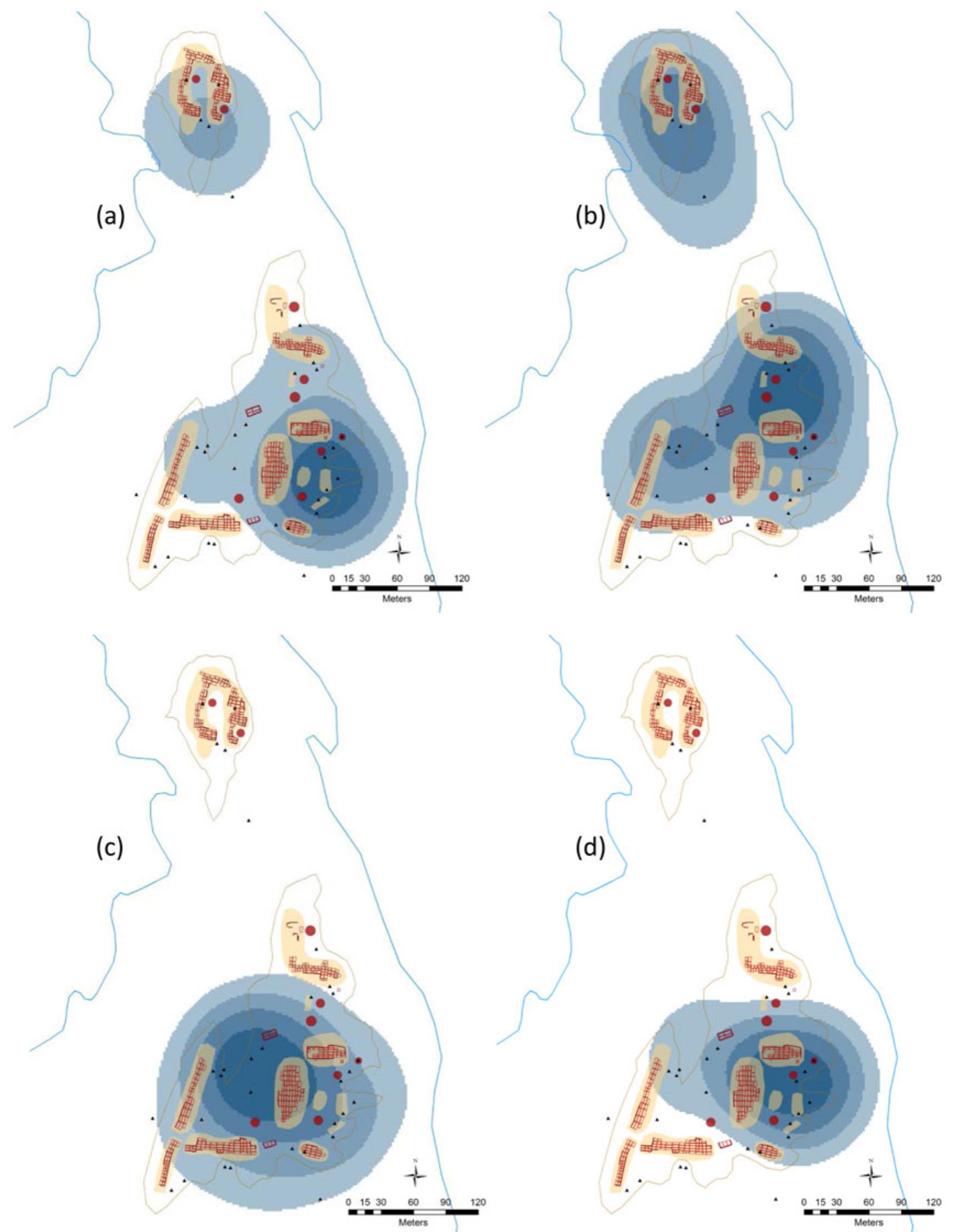 Kernel density maps of selected pottery types at