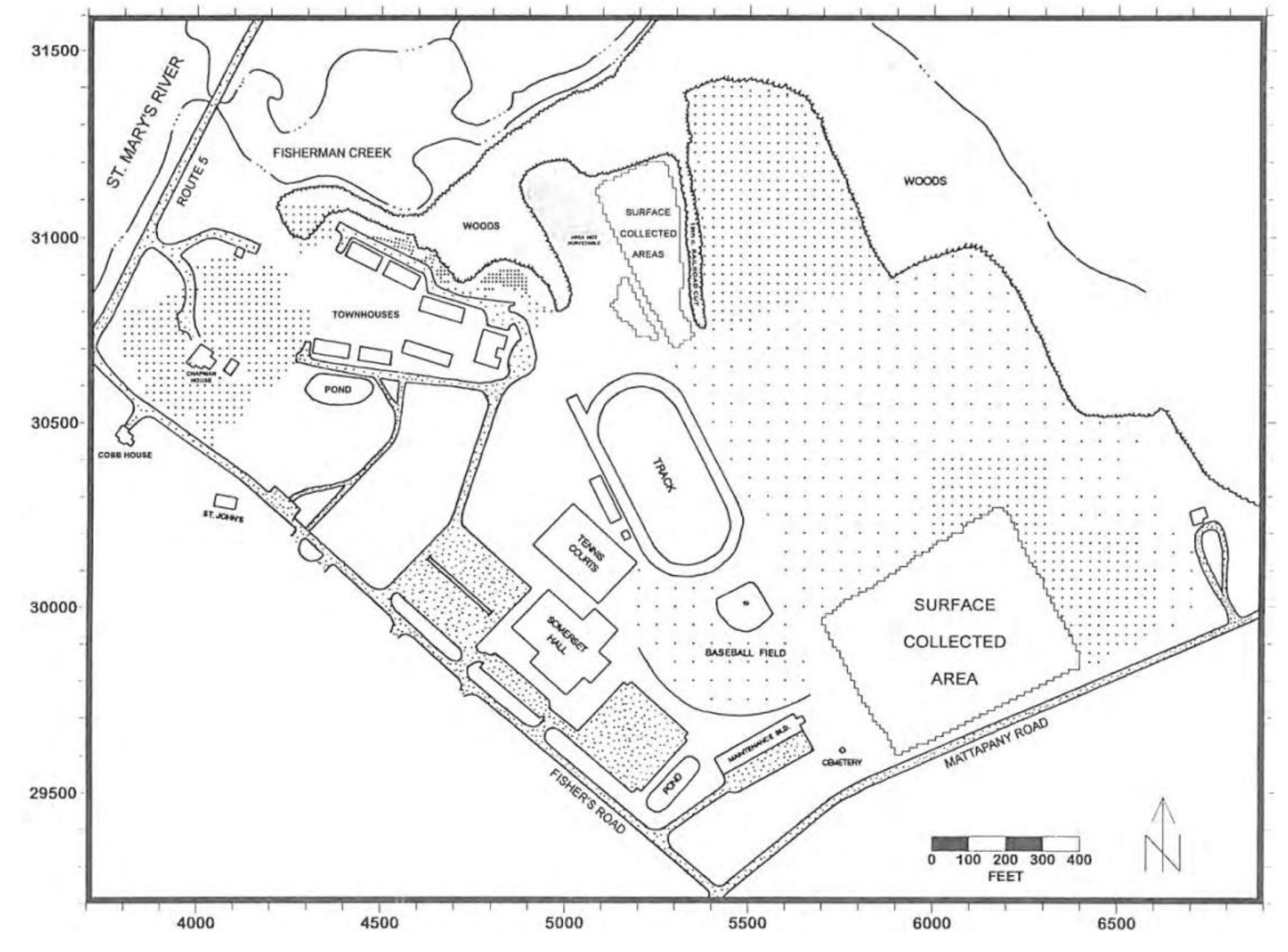 Extent of 1990 phase i shovel testing and surface collection