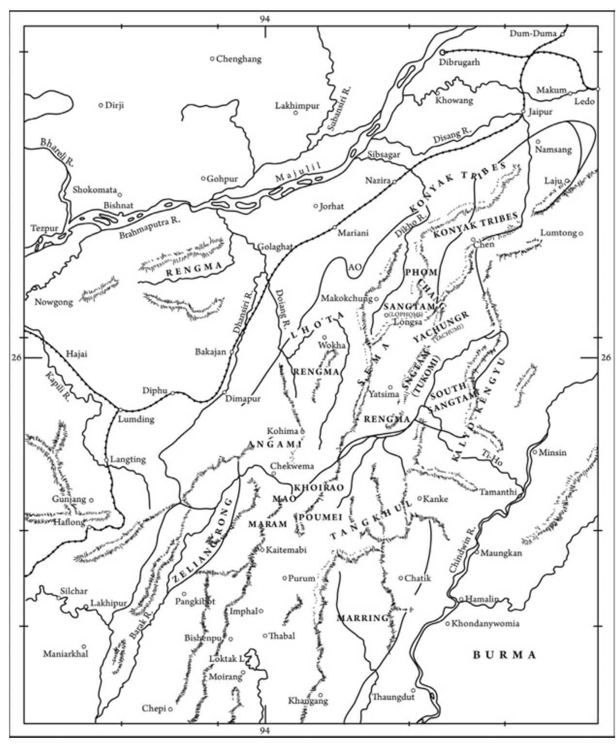 Map showing the location of naga tribes