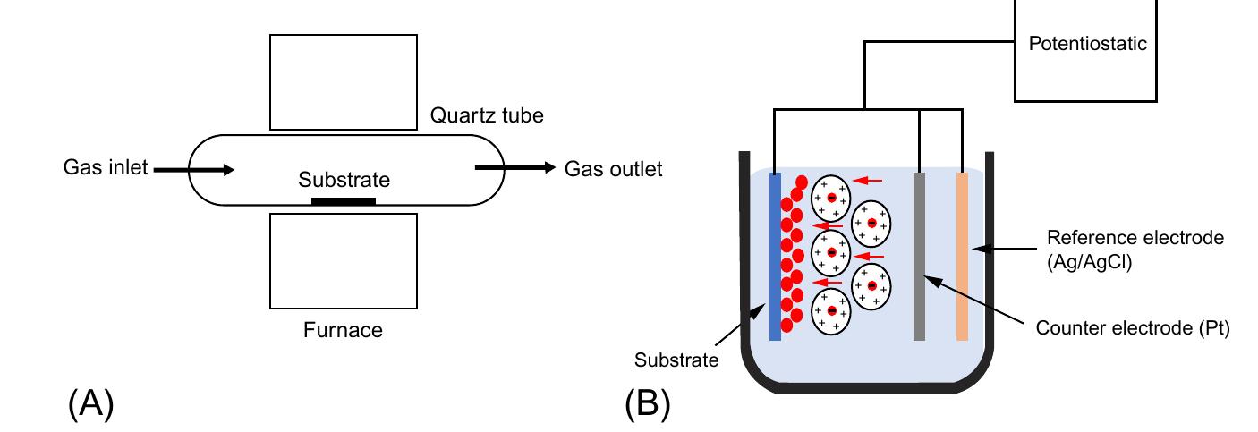 (a) cvd diagram and (b) electrochemical deposition diagram.