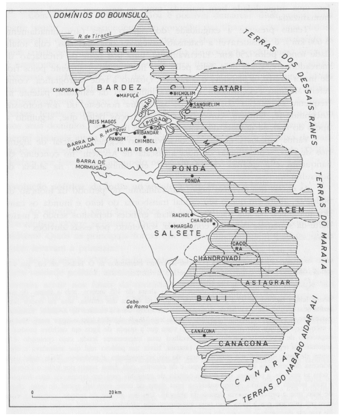 Map of goa. the territory of goa during the second half of