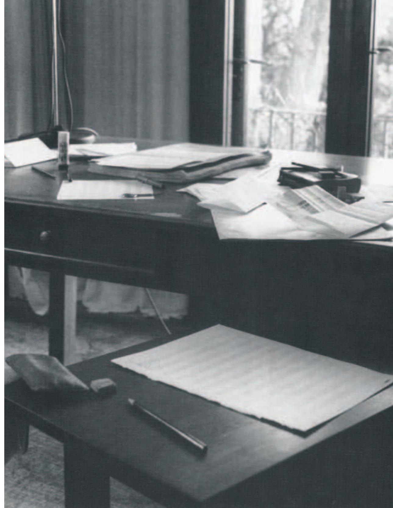 Walton’s work desk on the day of his death. the manuscript