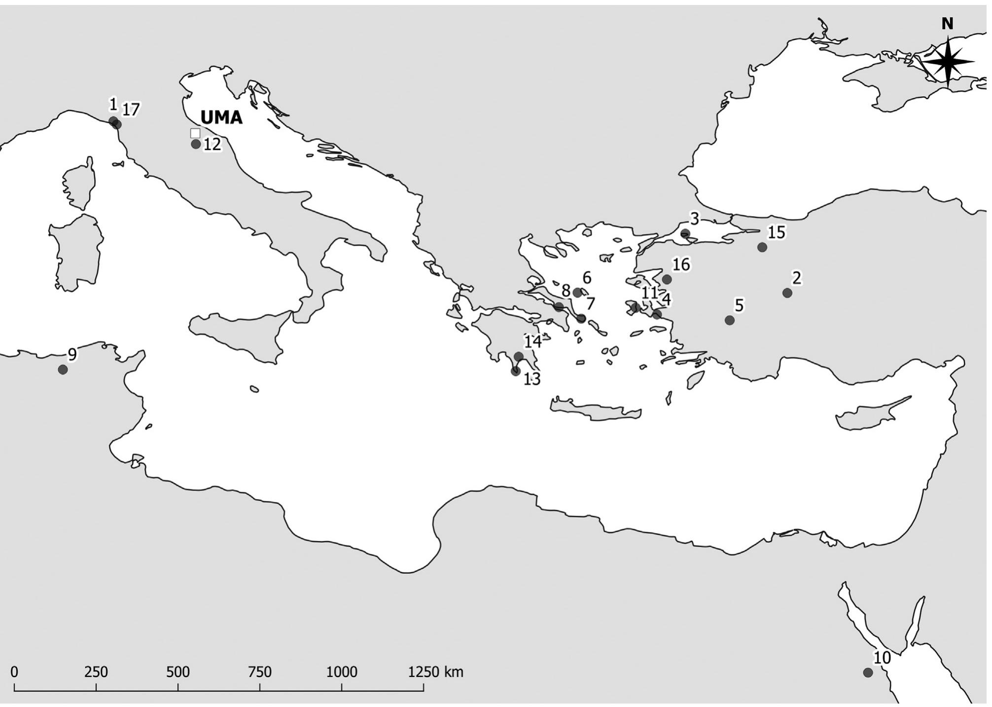 G.8. map showing the provenance of the marbles used in the
