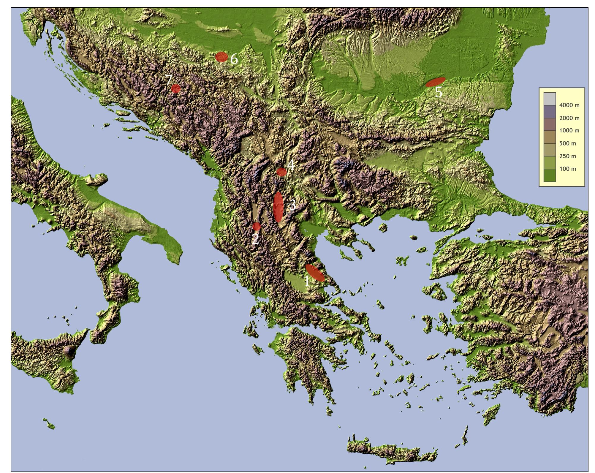 Map of the balkan peninsula with the location of the wetland