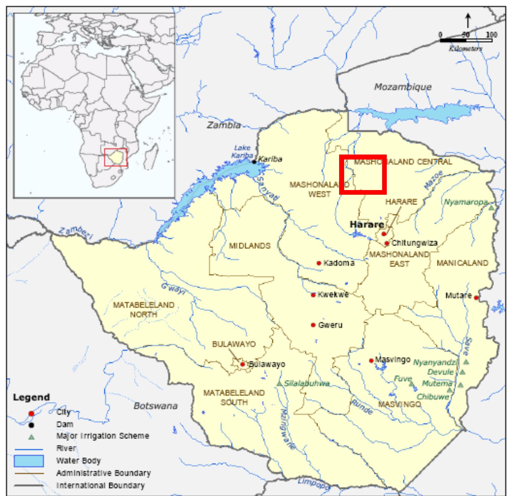 1 map of zimbabwe and location of riverside area (source: