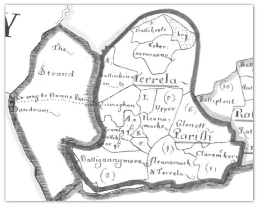 Detail from the william petty (down survey) map of lecale,