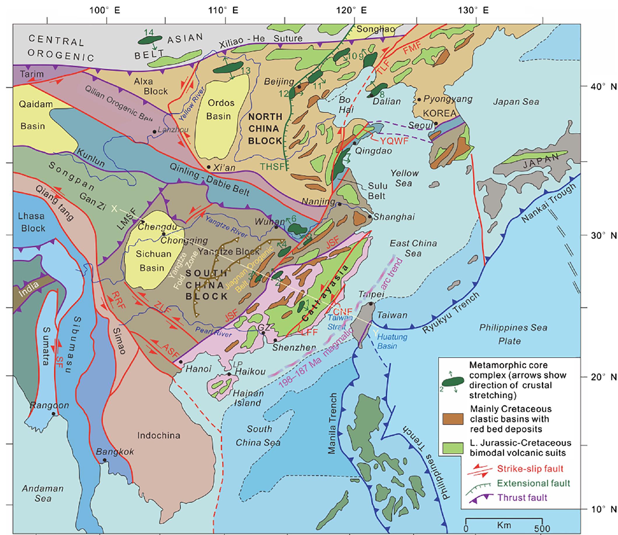 Simplified tectonic map of eastern and central china,