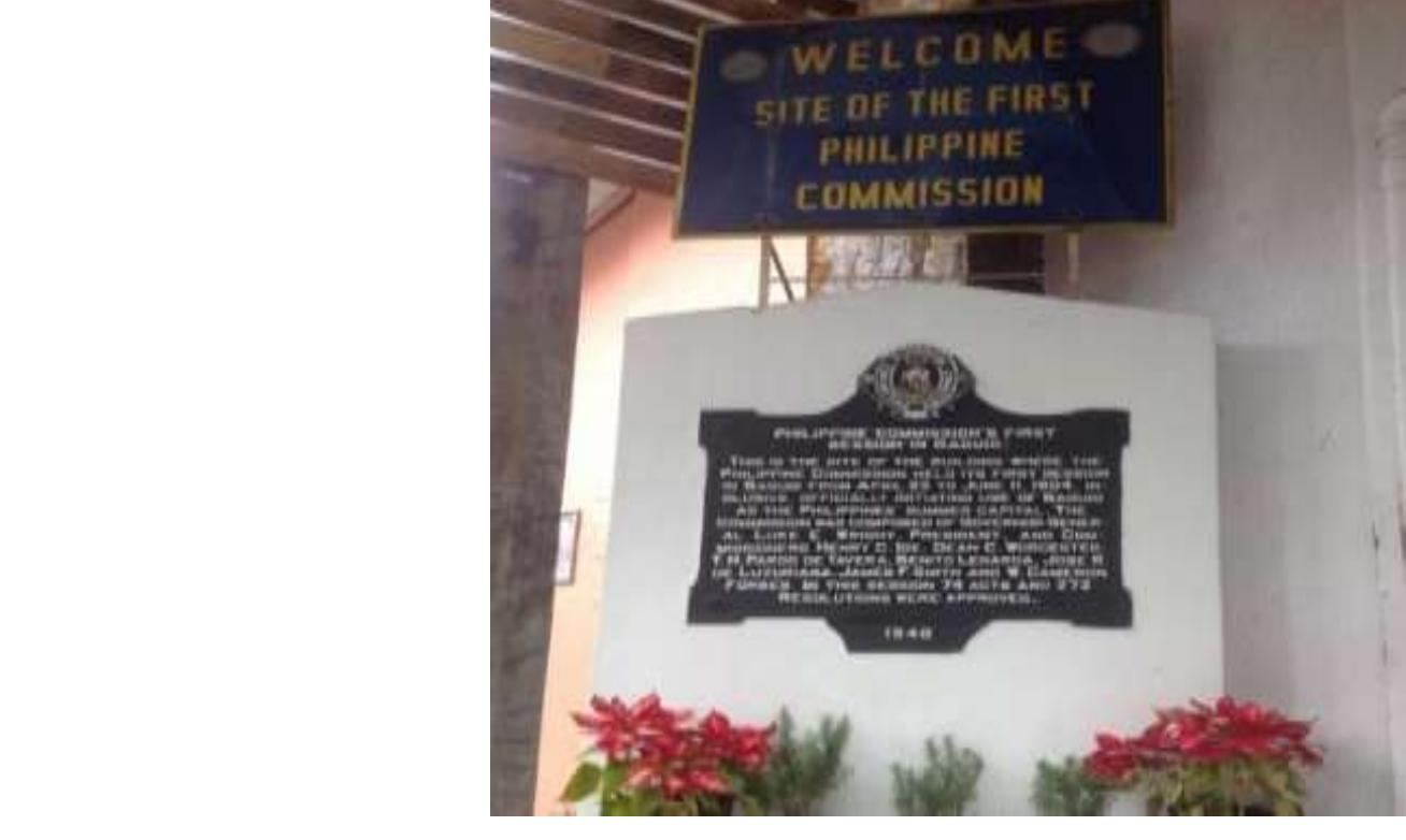 Plate 1. site of the first philippine commission