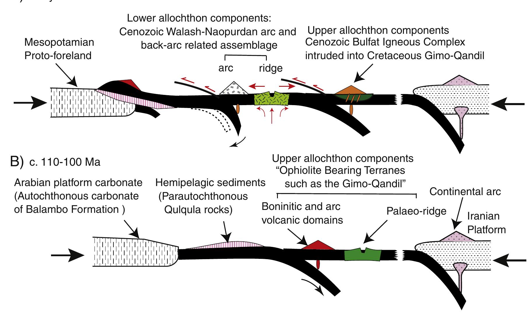 Schematic cross sections indicating the evolution of the